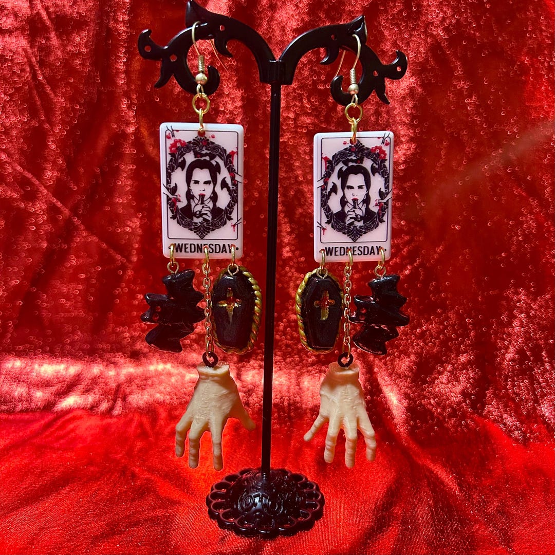Handcrafted Wednesday Addams Drop Earrings Acrylic Tile With Polymer ...