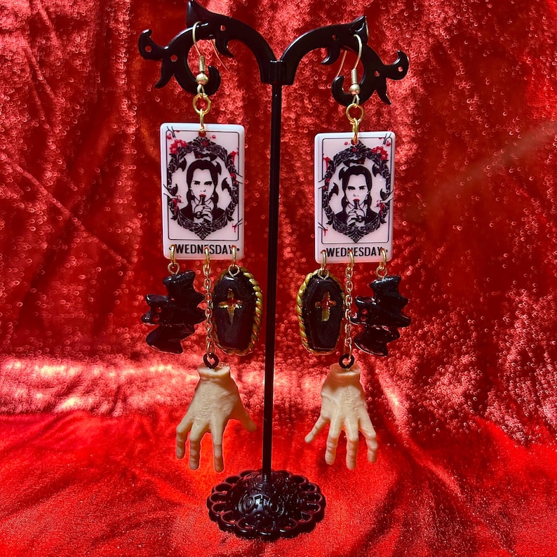 Handcrafted Wednesday Addams Drop Earrings Acrylic Tile With Polymer ...