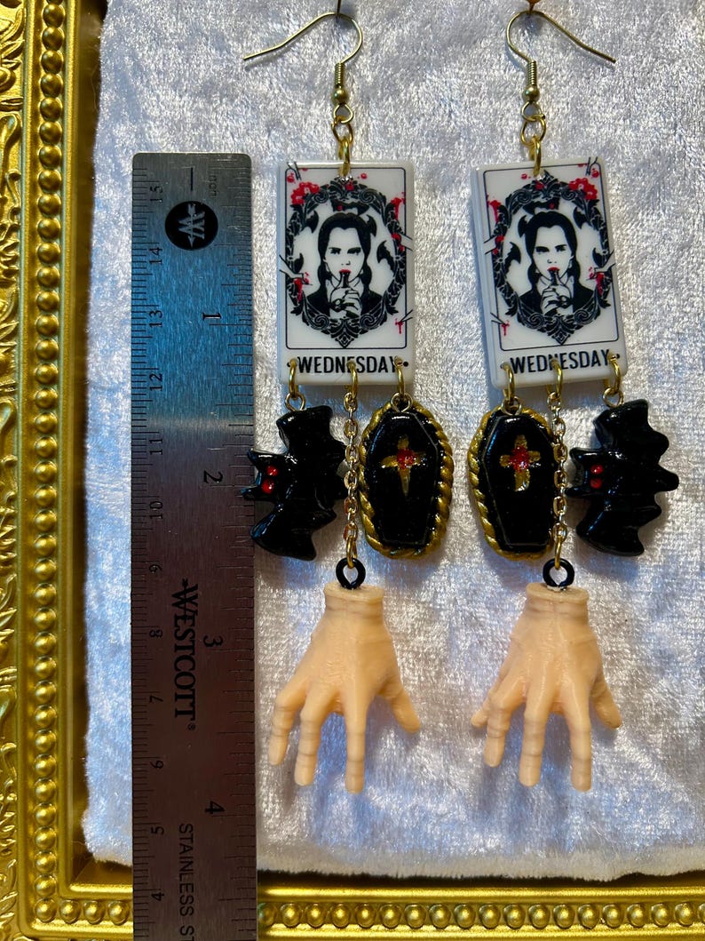 Handcrafted Wednesday Addams Drop Earrings Acrylic Tile With Polymer ...
