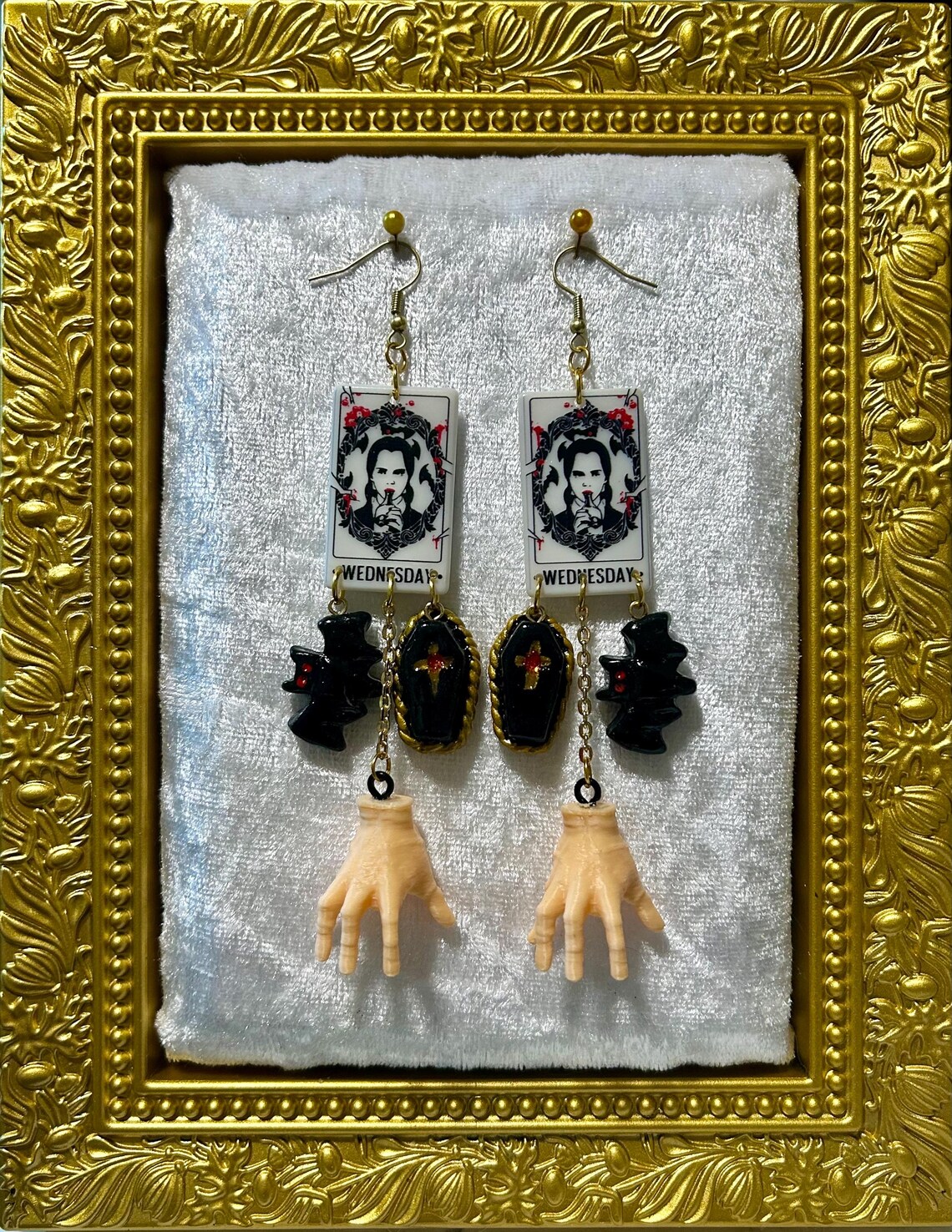 Handcrafted Wednesday Addams Drop Earrings Acrylic Tile With Polymer ...