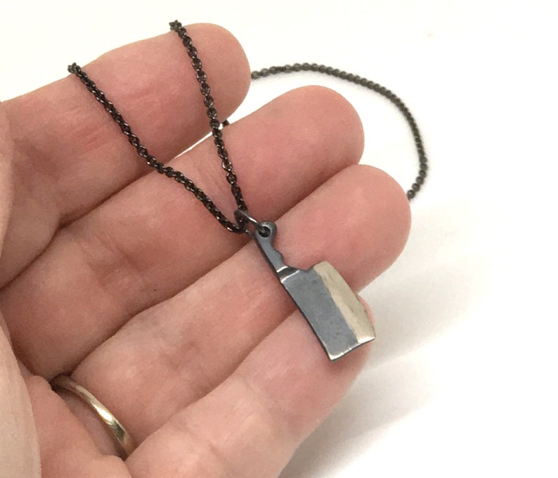 Chef Cleaver Necklace - Oxidized Black Sterling Silver - Chef Gift ...