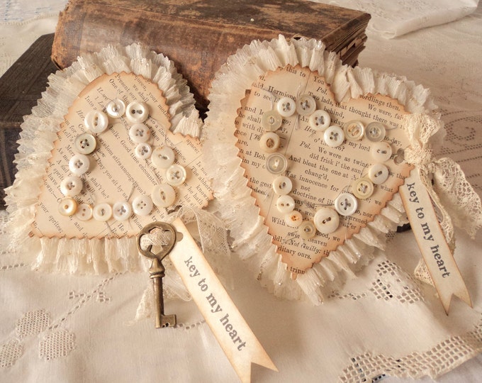 Keys and Hearts. Two Hand Crafted Valentines Cards With Antique Book ...
