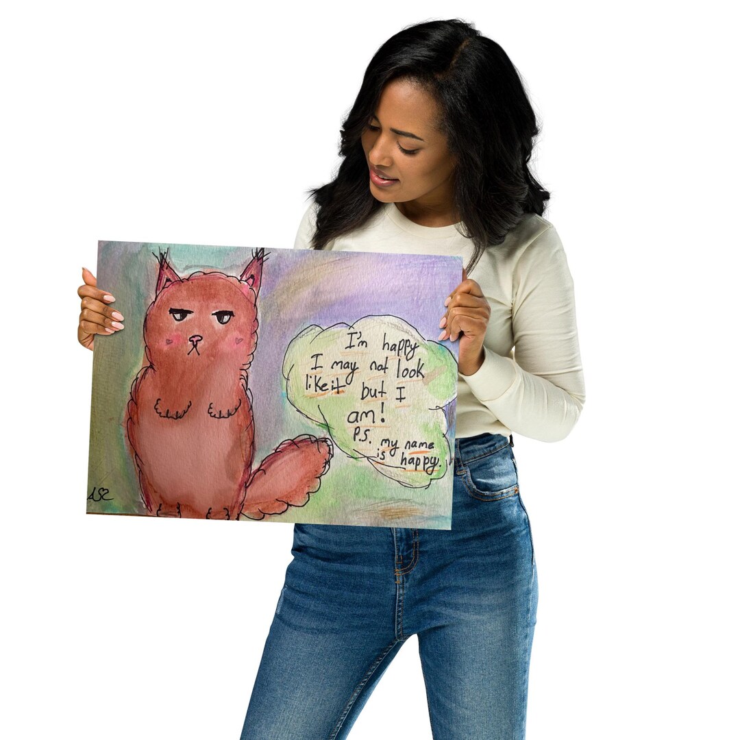 Happy the Cat Poster, Original Art - Etsy