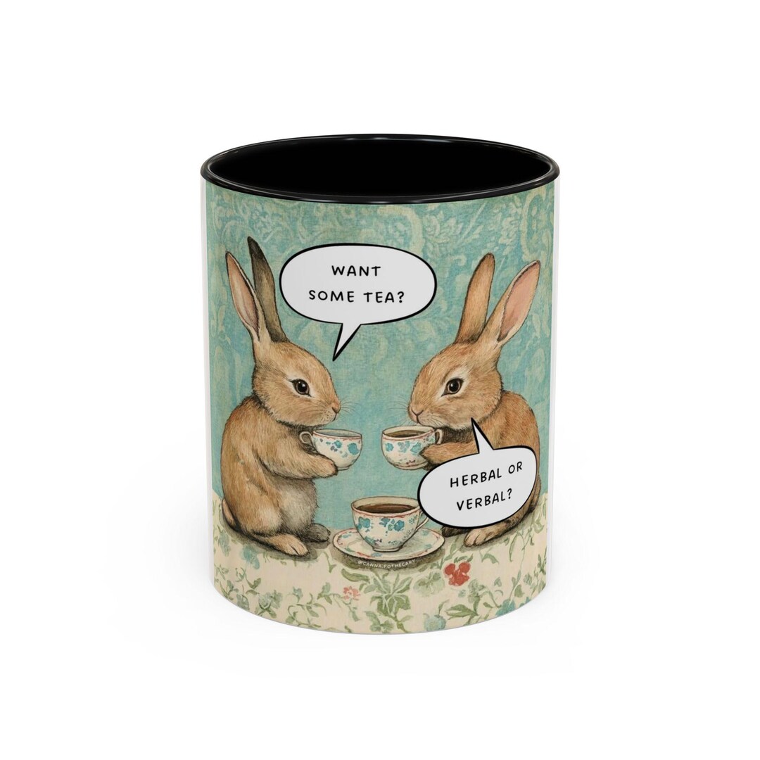 Mug, Cute Bunnies Sharing Hot Gossip and Hot Tea, Bunny Mug, Animal Mug ...
