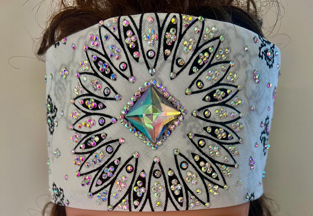 White Diamond Bandanna Sparkling Bursts Bling Headscarf, Women's ...