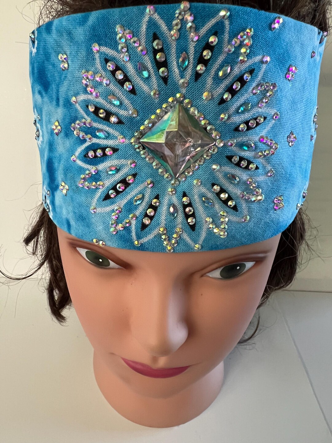 Blue Diamond Bling Bandanna Sparkling Bursts Bling Headscarf, Women's ...
