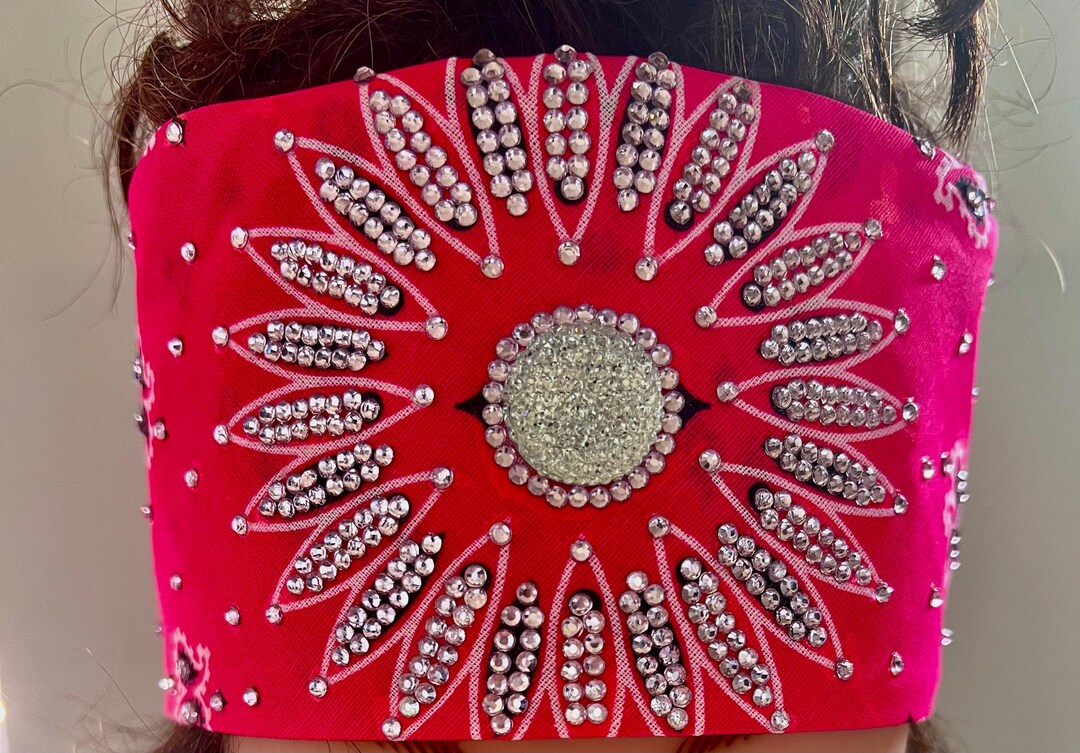 Hot Pink Ice Bling Bandanna Sparkling Bursts Bling Headscarf, Women's ...