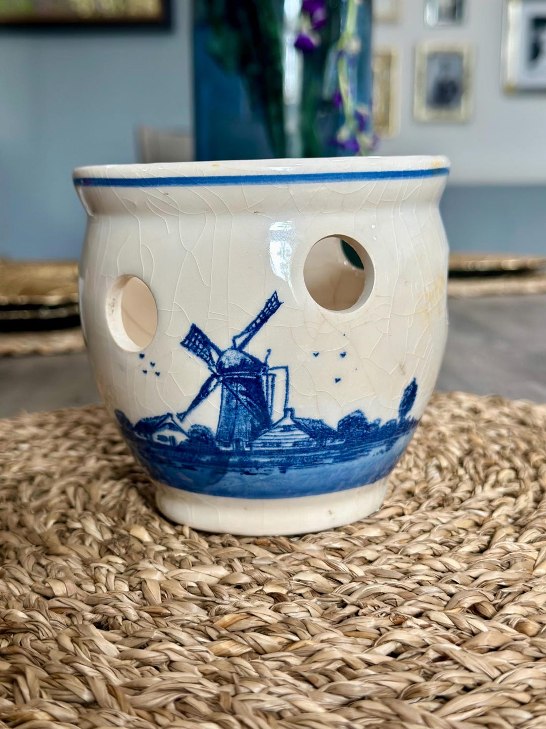 Vintage Blue Delft Crocus Planter in Windmill Pattern - Etsy
