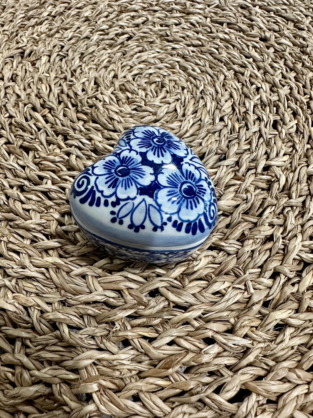 Vintage Delft Blue Heart Trinket Box - Etsy