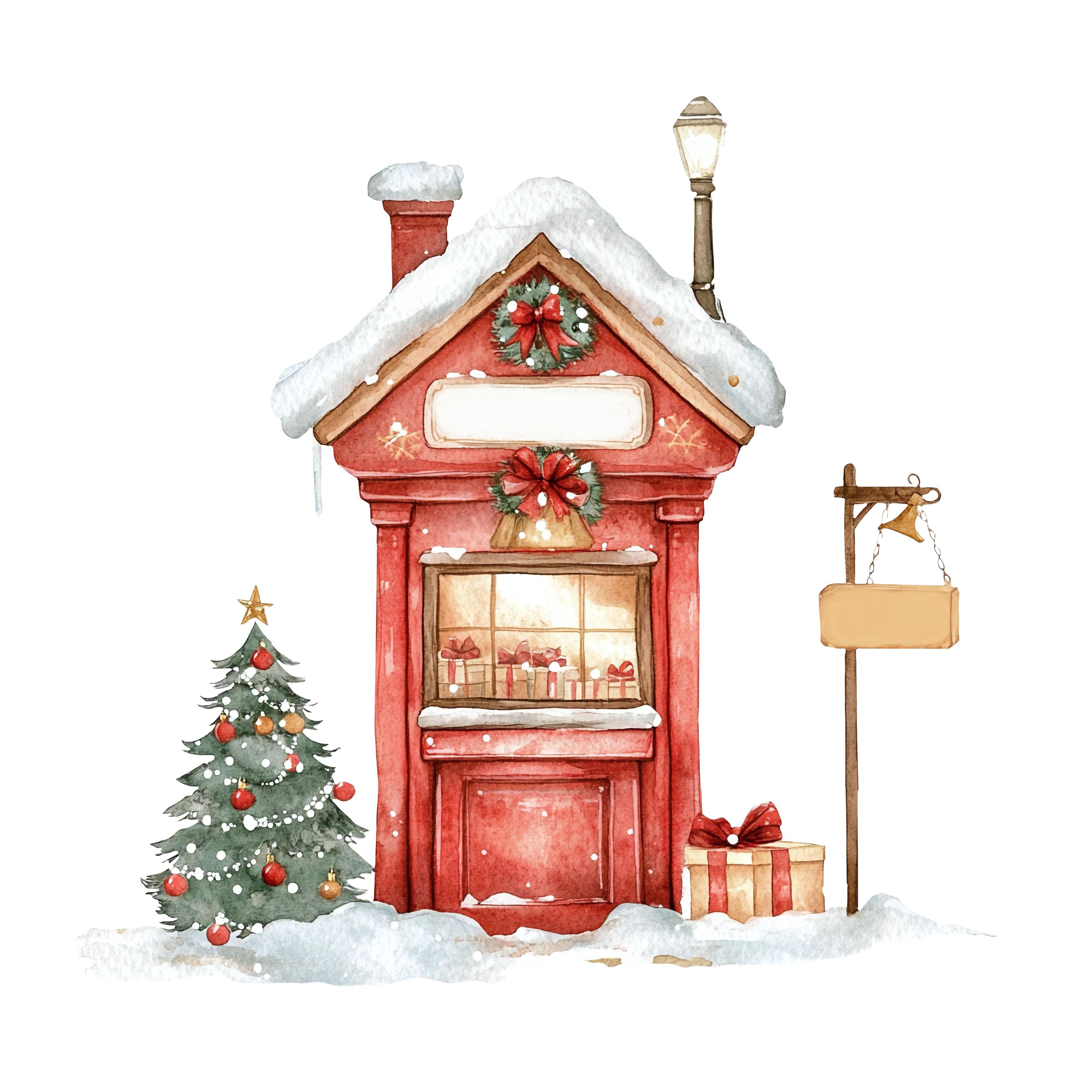 Christmas Storefront Clipart Set – 16 PNG Cozy Holiday Shop Windows ...