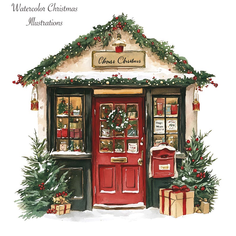 Christmas Storefront Clipart Set – 16 PNG Cozy Holiday Shop Windows ...