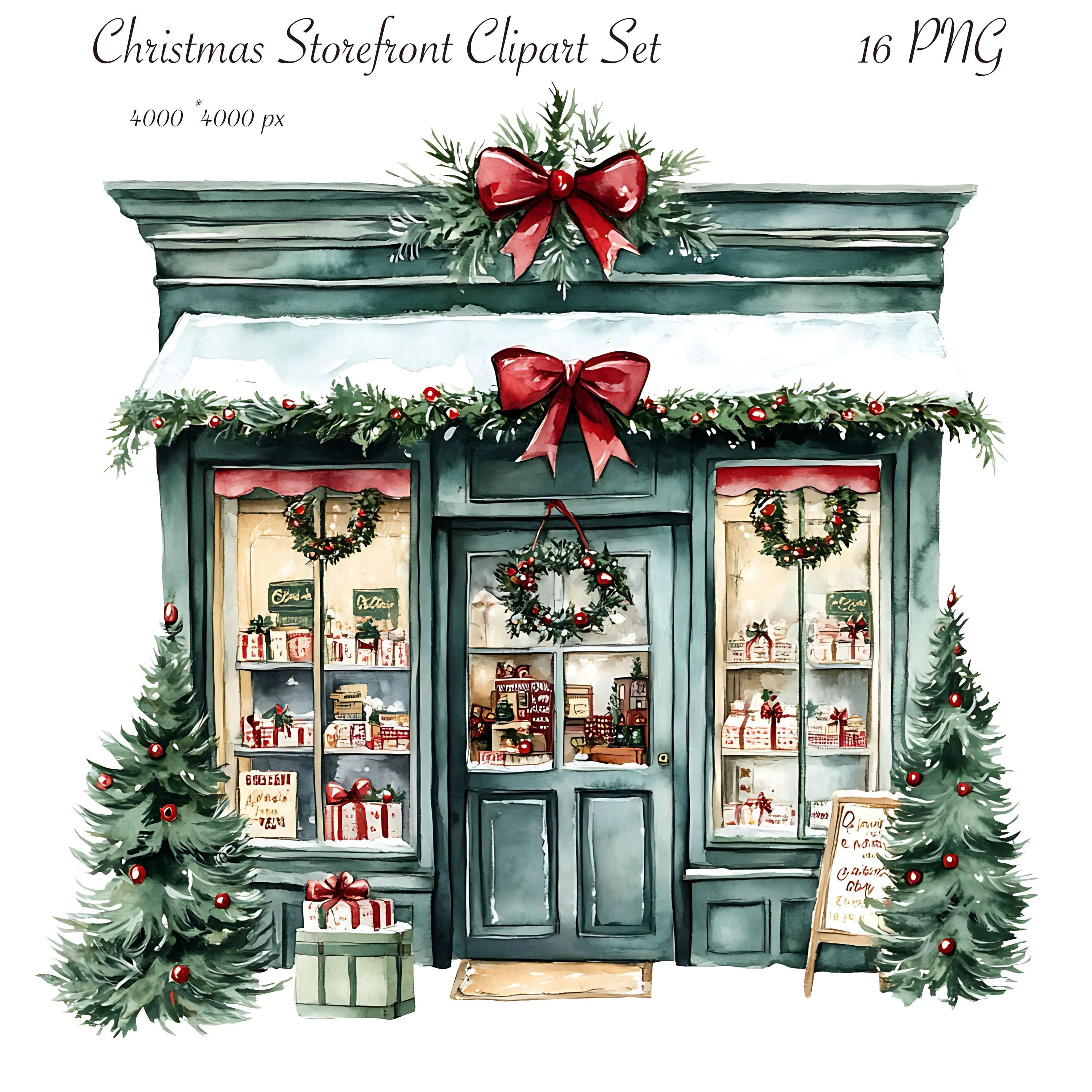 Christmas Storefront Clipart Set – 16 PNG Cozy Holiday Shop Windows ...