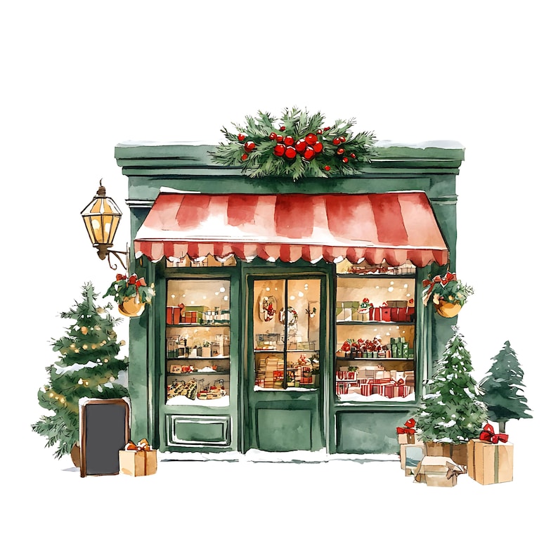 Christmas Storefront Clipart Set – 16 PNG Cozy Holiday Shop Windows ...