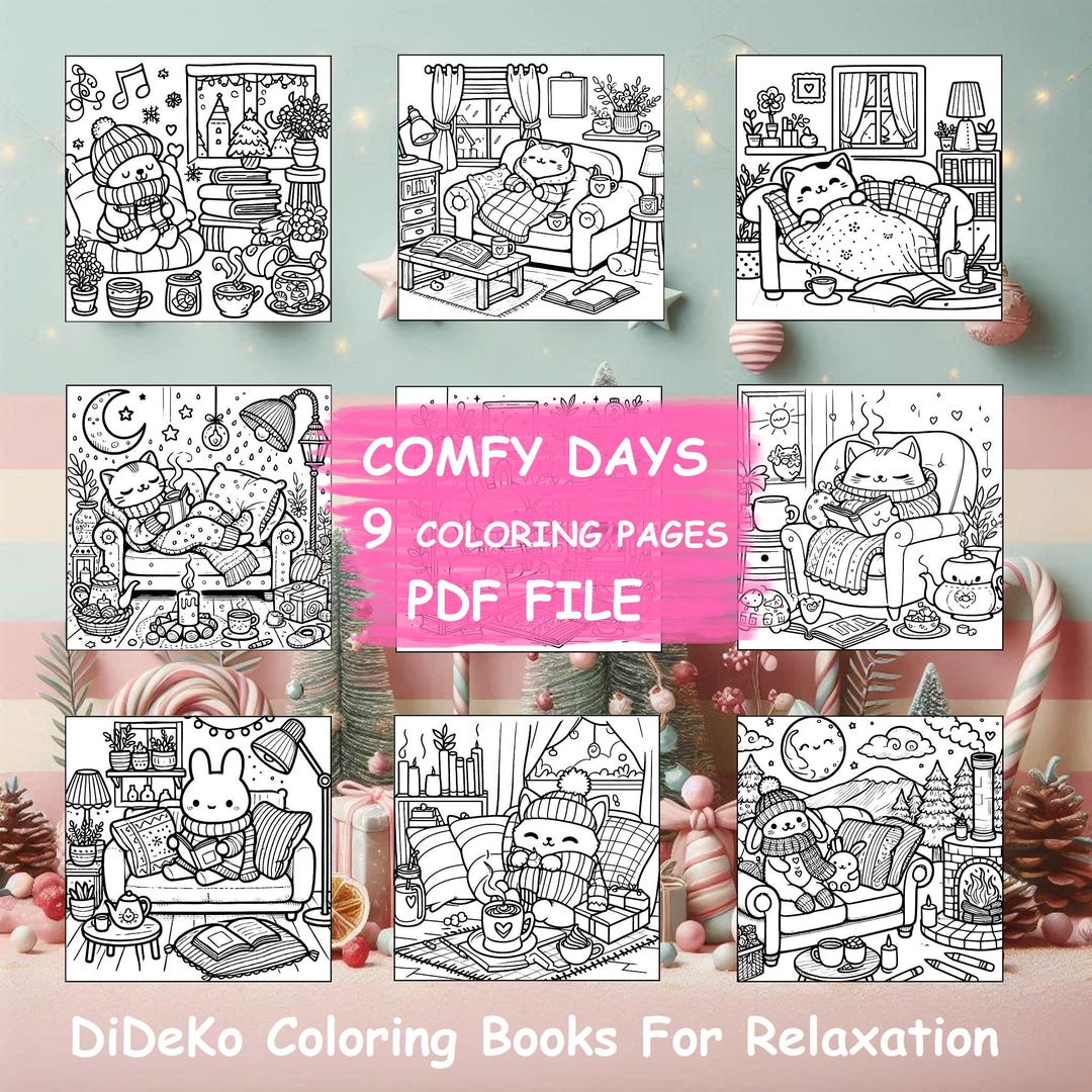 Comfy Days Coloring Book : Super Cute Designs of Cozy Hygge Spaces ...