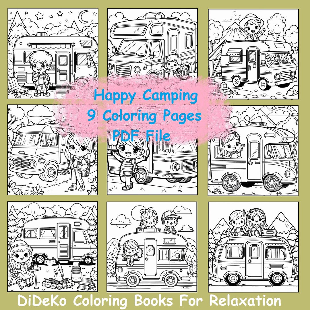 Happy Camping Coloring Book : Super Cute Designs of Cozy Hygge Spaces ...