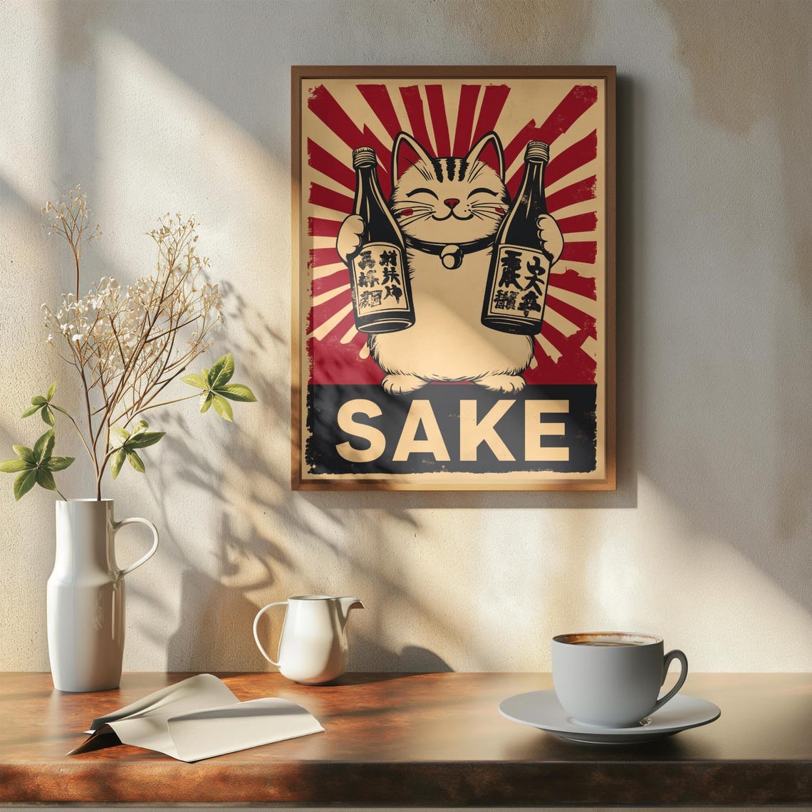 Maneki Neko Sake Poster: Retro Japanese Bar Art - Etsy