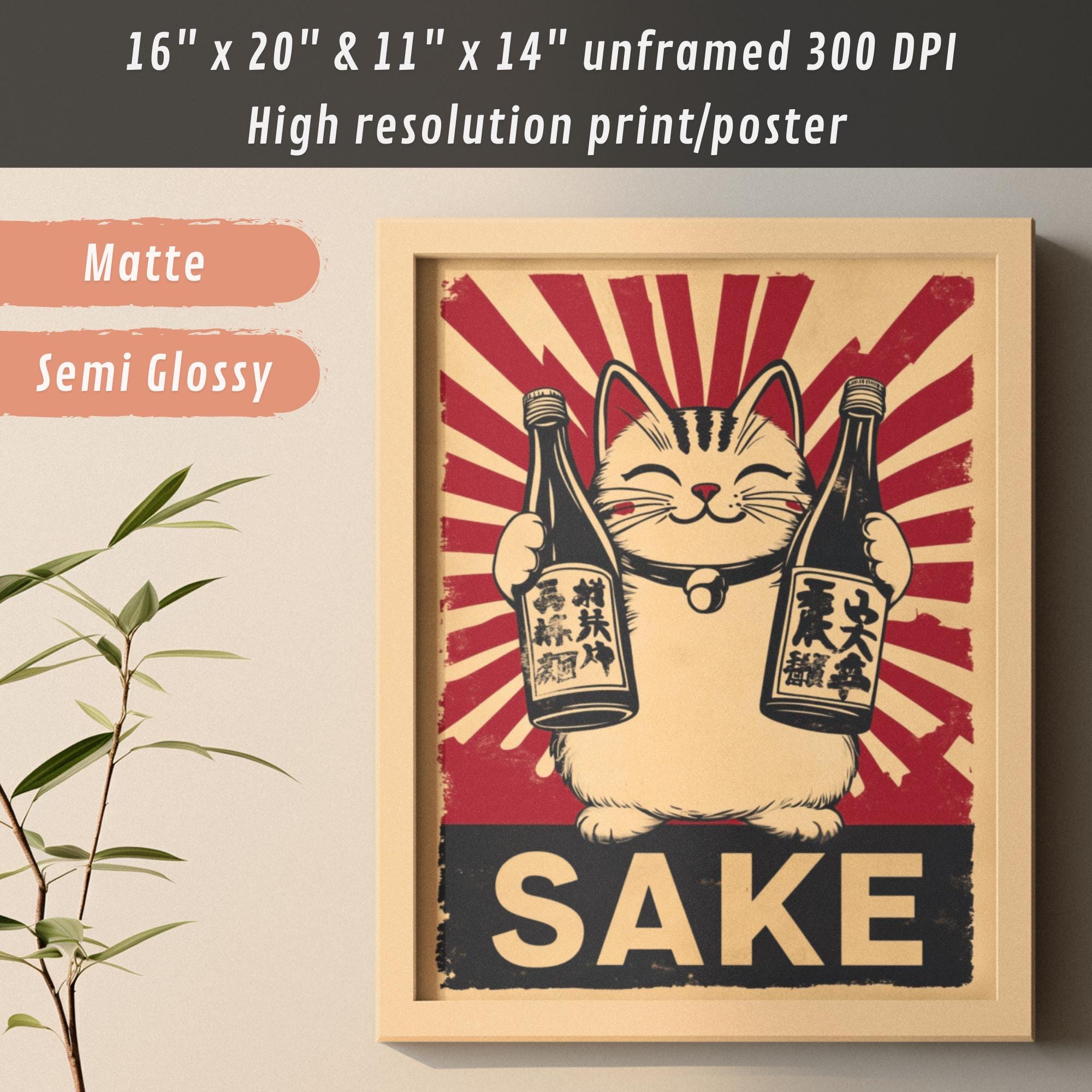 Maneki Neko Sake Poster: Retro Japanese Bar Art - Etsy
