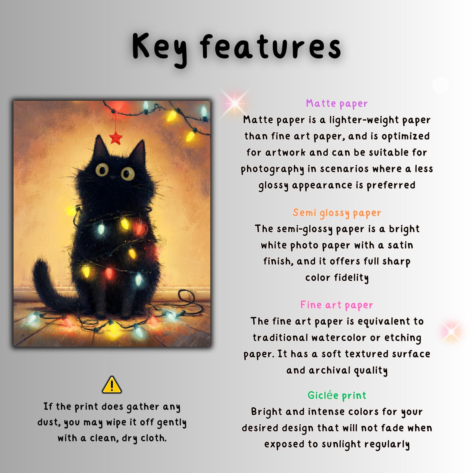 Funny Black Cat Christmas Lights Art, Winter Holiday Decor Poster - Etsy