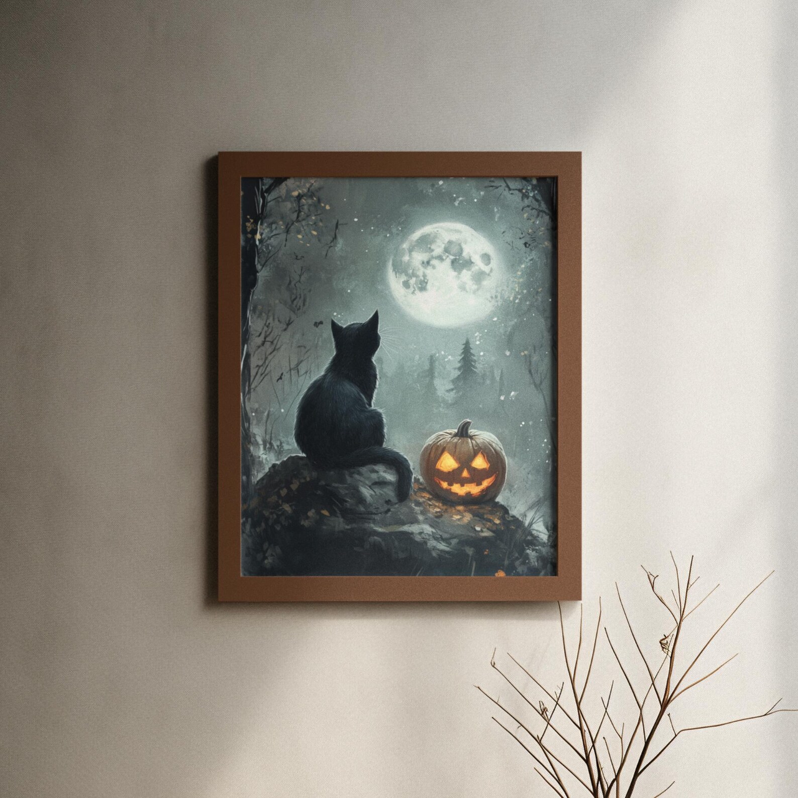 Halloween Black Cat Poster: Gothic Jack-o'-lantern Moon Art - Etsy