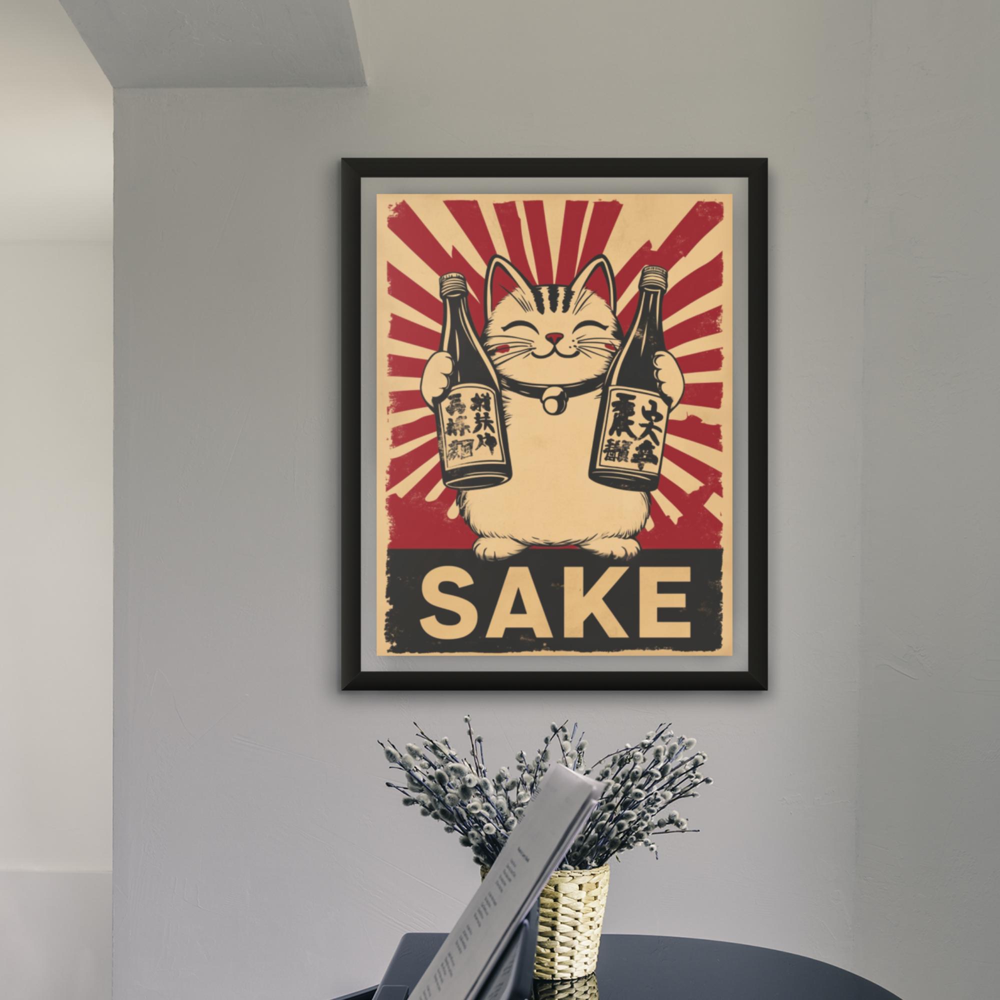 Maneki Neko Sake Poster: Retro Japanese Bar Art - Etsy