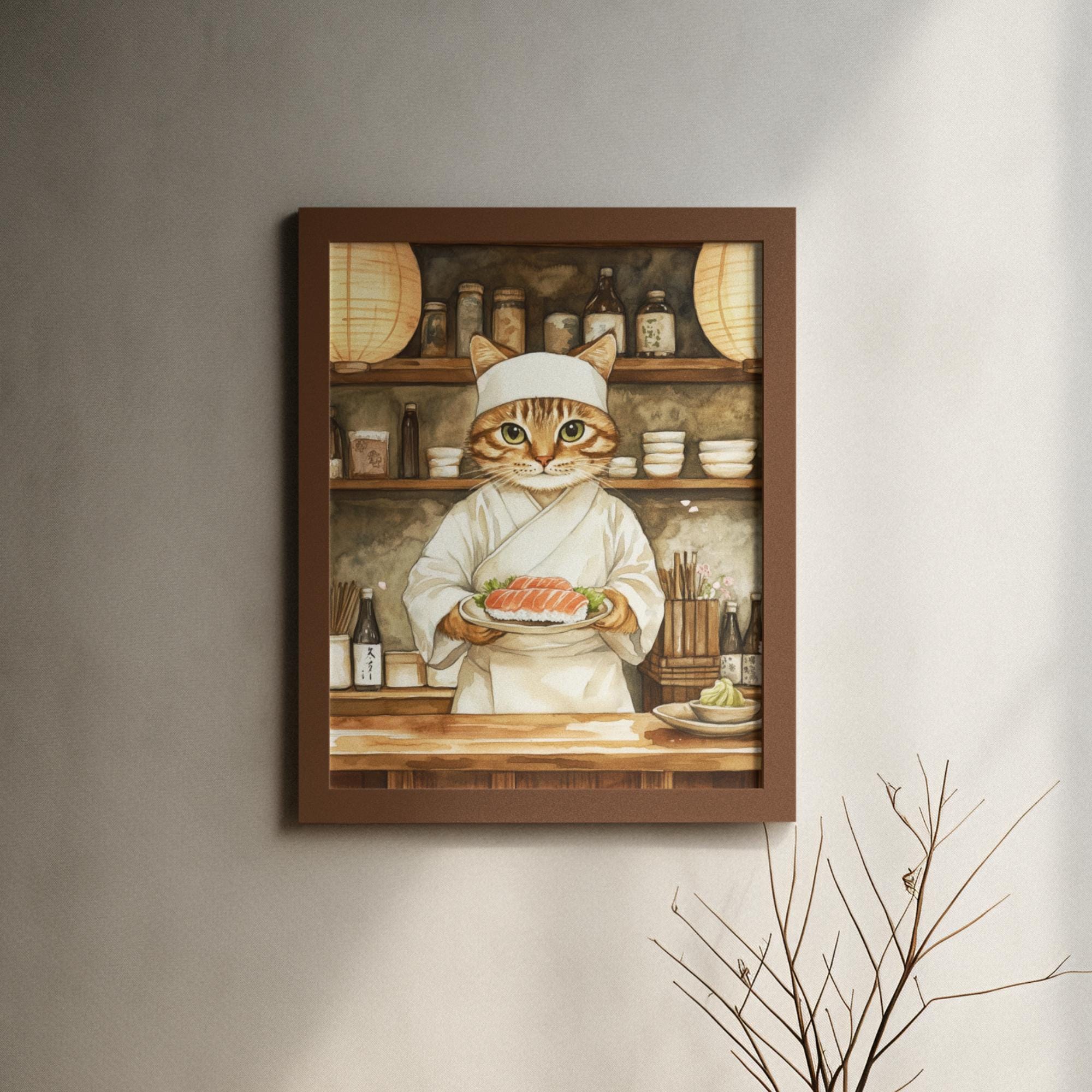 Sushi Chef Cat Poster: Japanese Kitchen Art, Salmon Sushi Print - Etsy