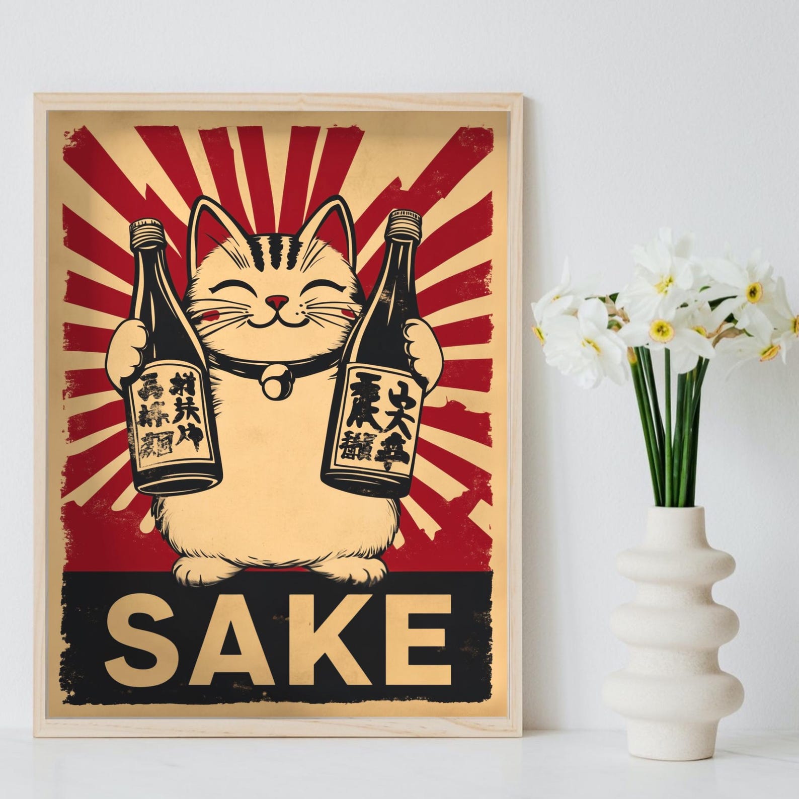 Maneki Neko Sake Poster: Retro Japanese Bar Art - Etsy