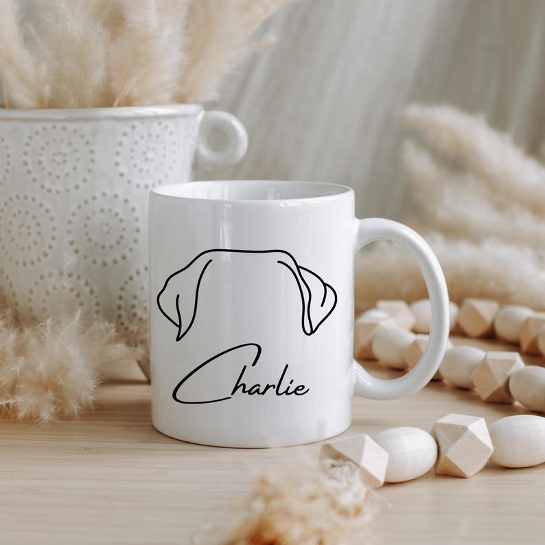 Custom Dog Ear Outline Mug, Personalized Pet Name Coffee Cup - Etsy