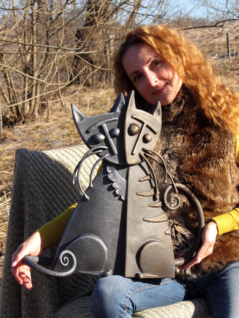 Exclusive Handmade Forged Metal Sculpture"metal's Purr".forged Cats ...