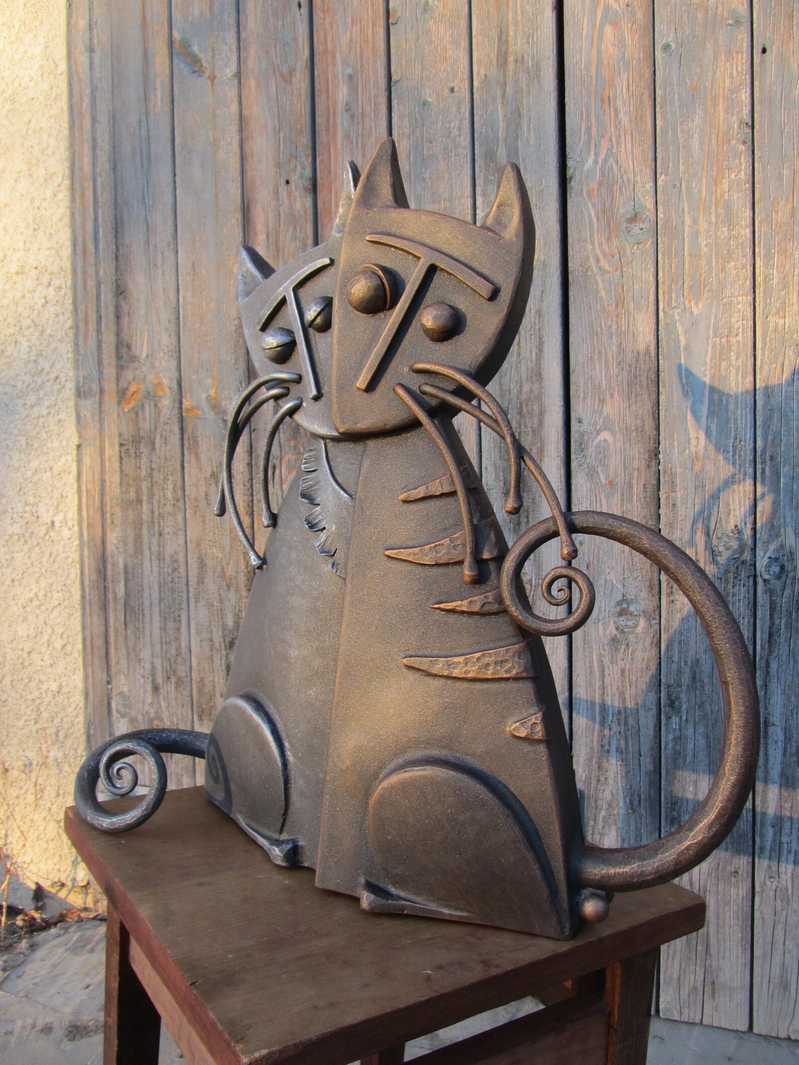 Exclusive Handmade Forged Metal Sculpture"metal's Purr".forged Cats ...
