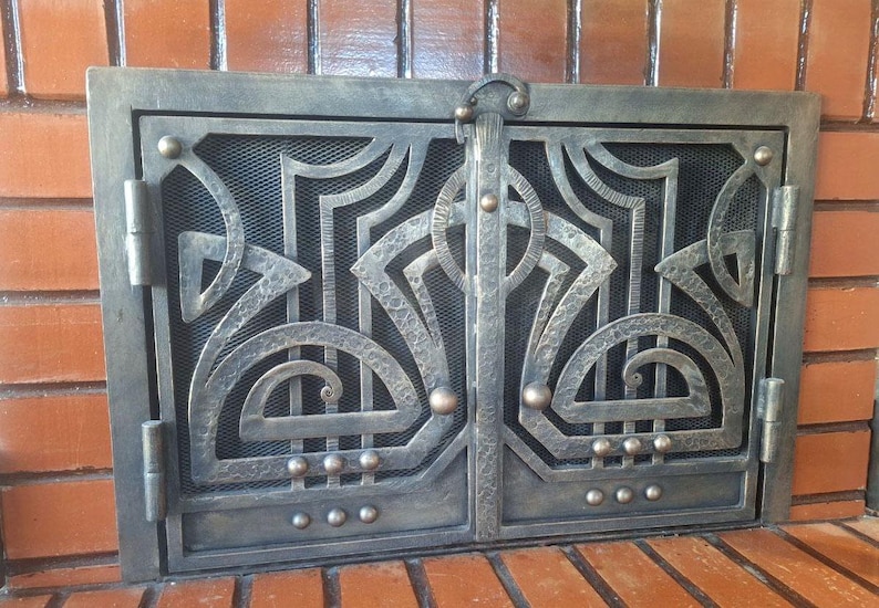 Forged Fireplace Screen in the Art Nouveau Style. Fireplace Grate ...