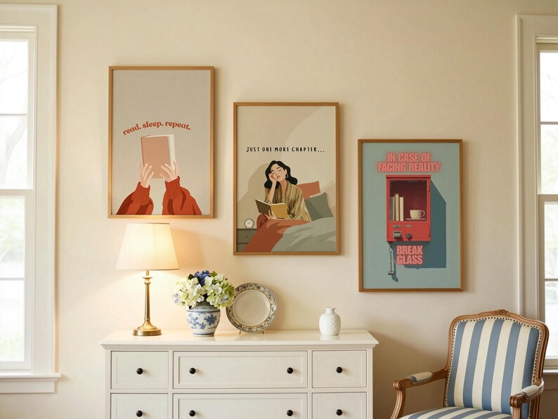Just One More Chapter Print | Funny Night Owl Reader | Cozy Wall Decor ...