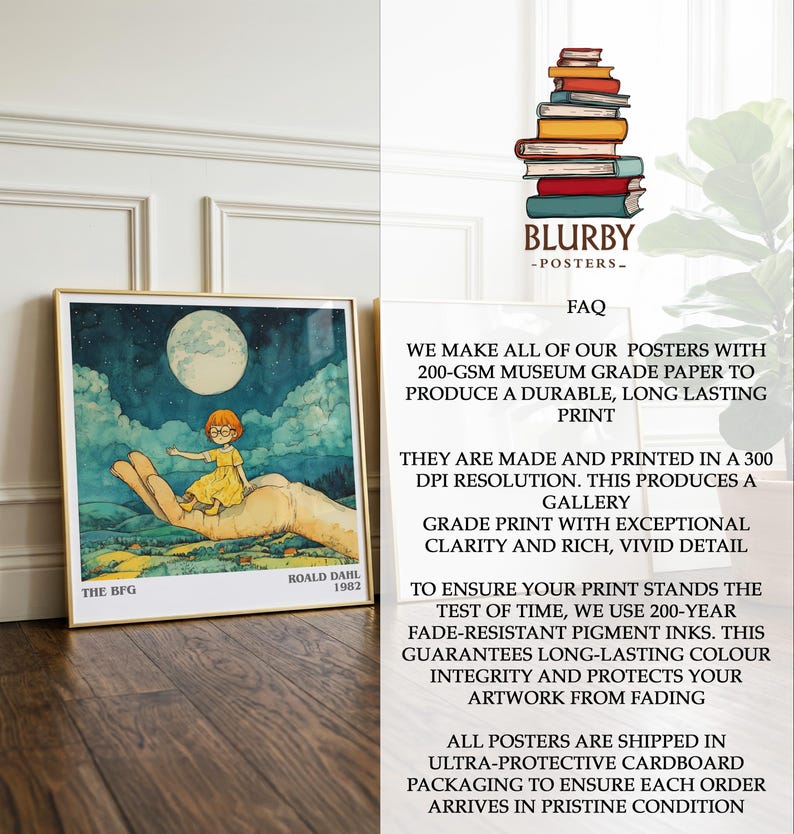 The BFG by Roald Dahl Square Book Print, Children's Literary Wall Art ...