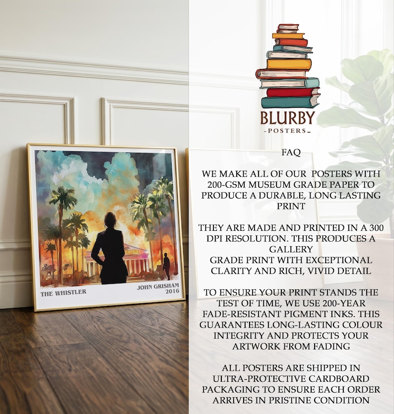 The Whistler by John Grisham Square Book Print, Thriller Literary Wall ...