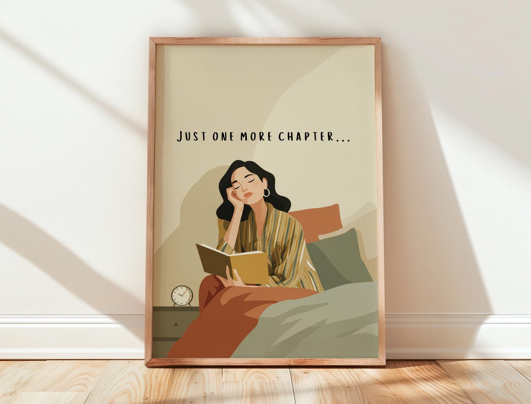 Just One More Chapter Print | Funny Night Owl Reader | Cozy Wall Decor ...