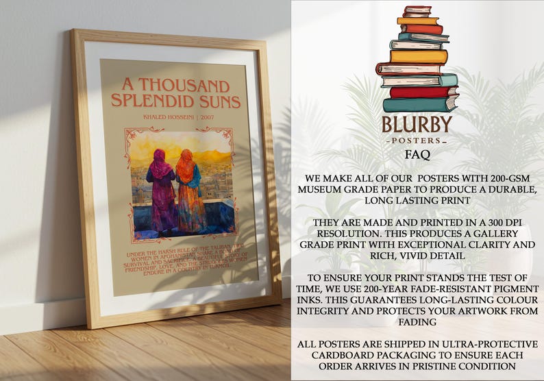 A Thousand Splendid Suns by Khaled Hosseini Book Poster, Literary ...