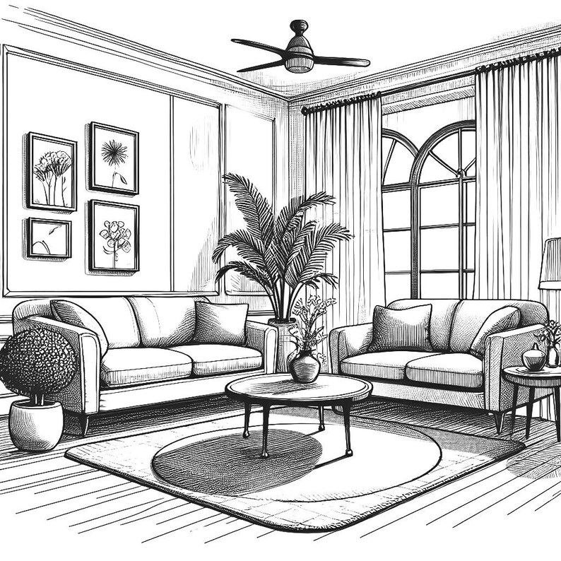 14 Interior Design Coloring Pages- Living Rooms - Etsy