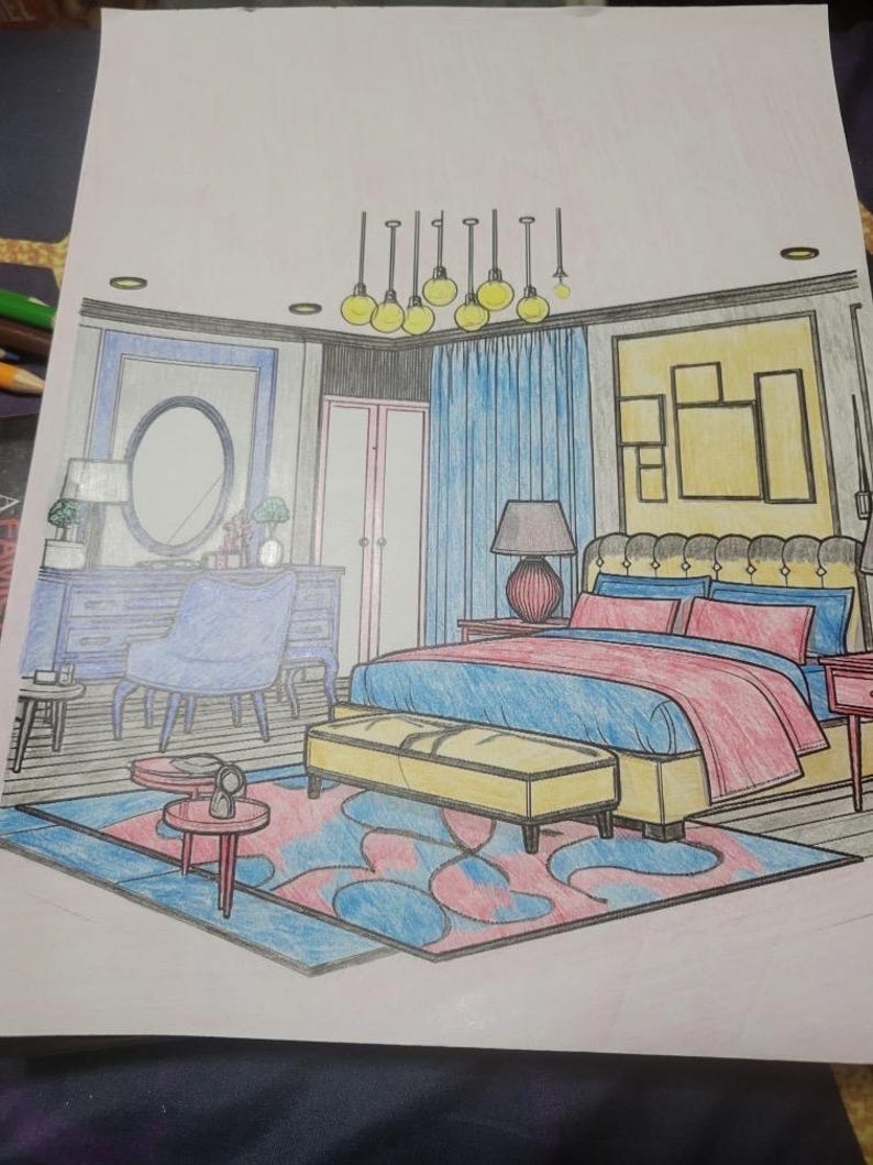 15 Interior Design Coloring Pages -bedrooms - Etsy