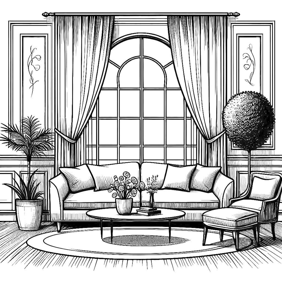 14 Interior Design Coloring Pages- Living Rooms - Etsy