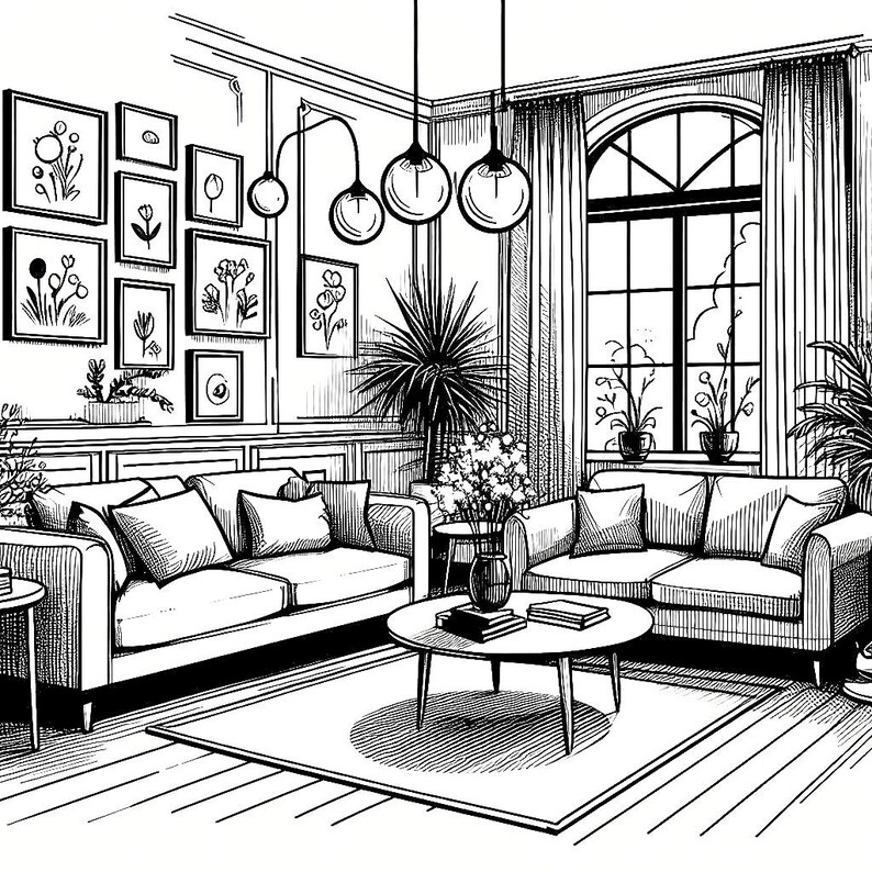 14 Interior Design Coloring Pages- Living Rooms - Etsy