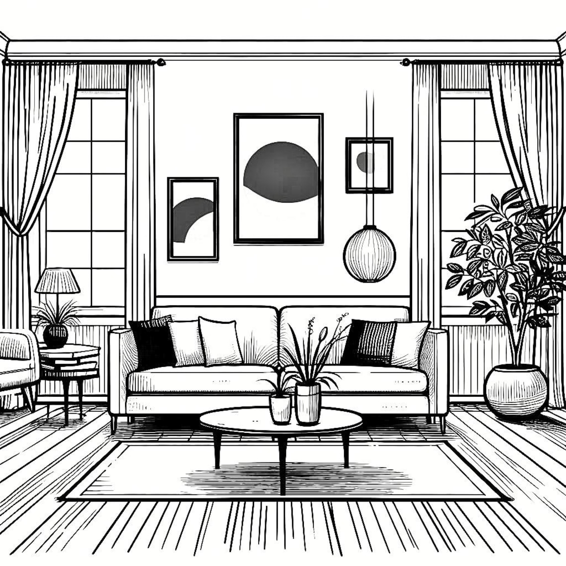 14 Interior Design Coloring Pages- Living Rooms - Etsy