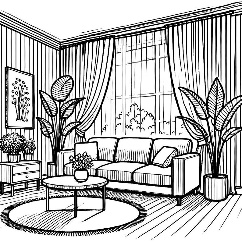 14 Interior Design Coloring Pages- Living Rooms - Etsy