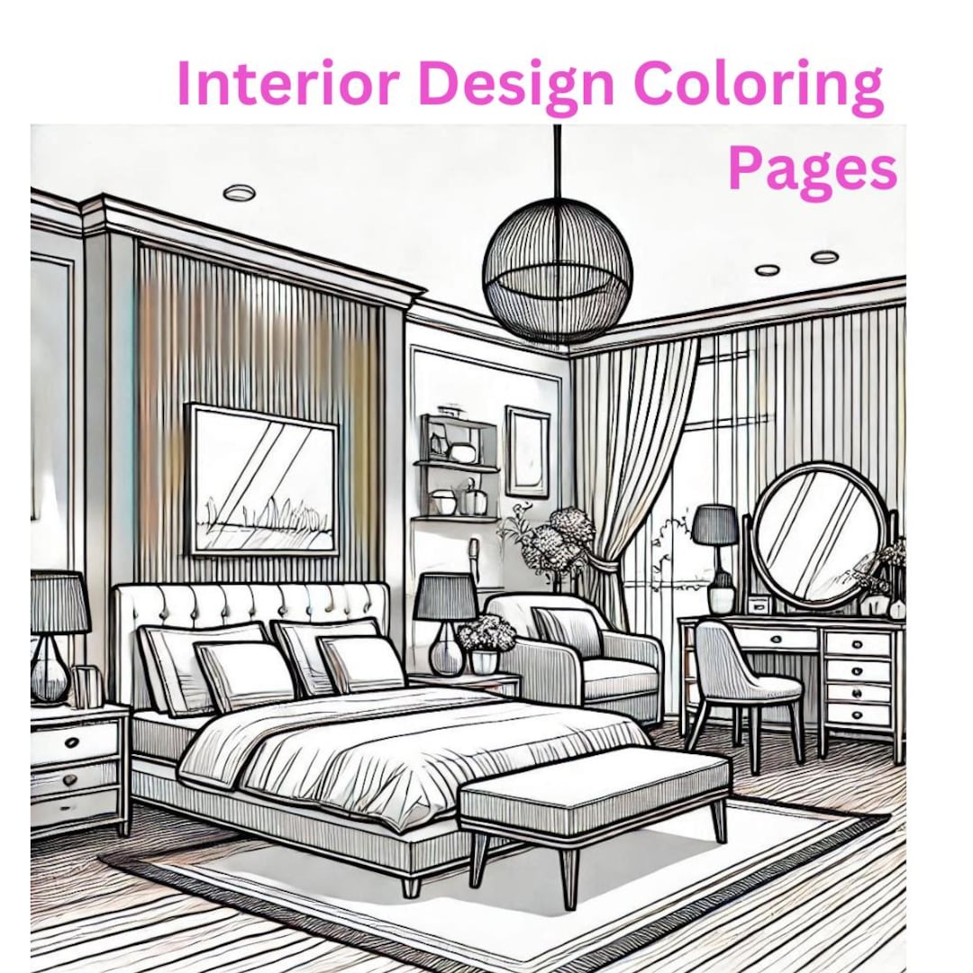 15 Interior Design Coloring Pages -bedrooms - Etsy
