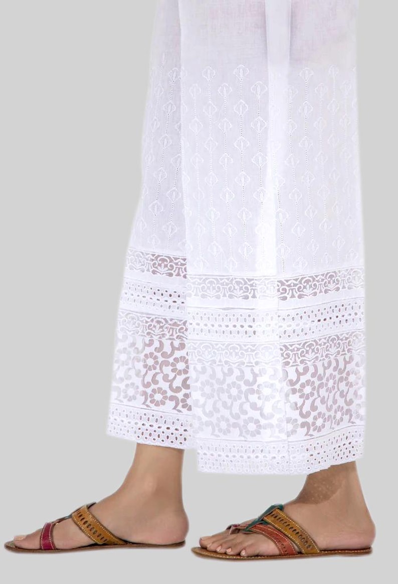 Embroidered Cotton Trousers With Lace Detailing - Etsy