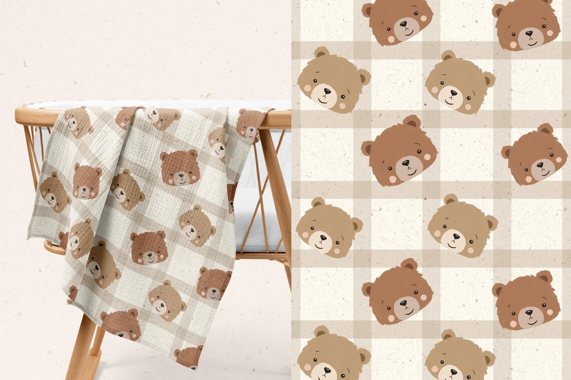 Adorable Bear Face Seamless Pattern - Neutral Beige and Brown Design ...