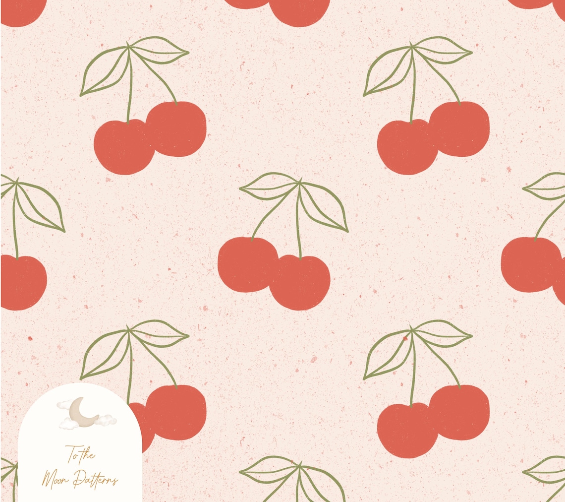 Cherry Pattern Digital Paper - Red and Pink Retro Fruit Design for ...