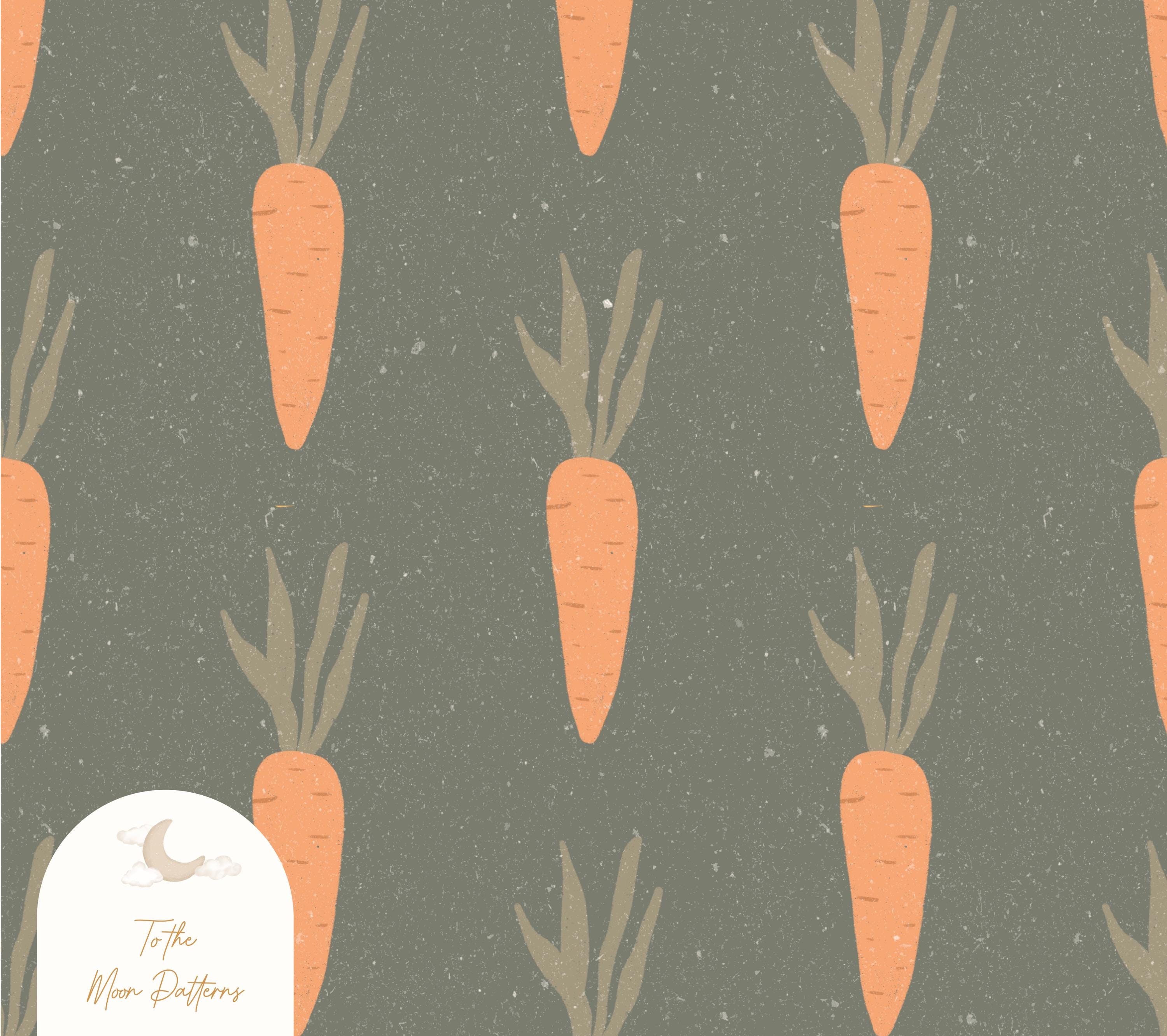 Minimalist Carrot Pattern Fabric – Rustic Vegetable Print for Farmhouse ...