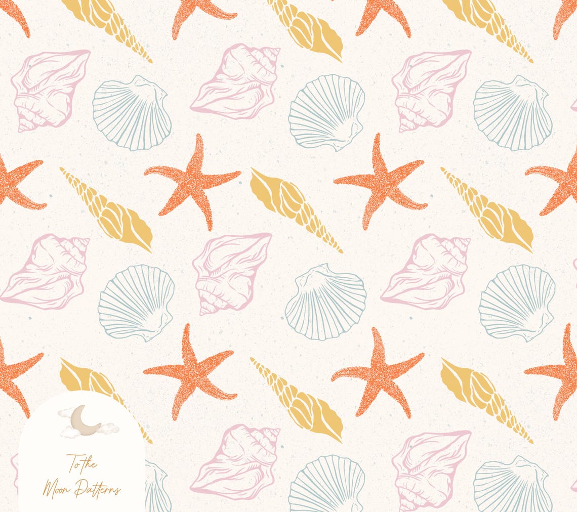 Coastal Seashell and Starfish Pattern - Nautical Beach Digital Paper ...