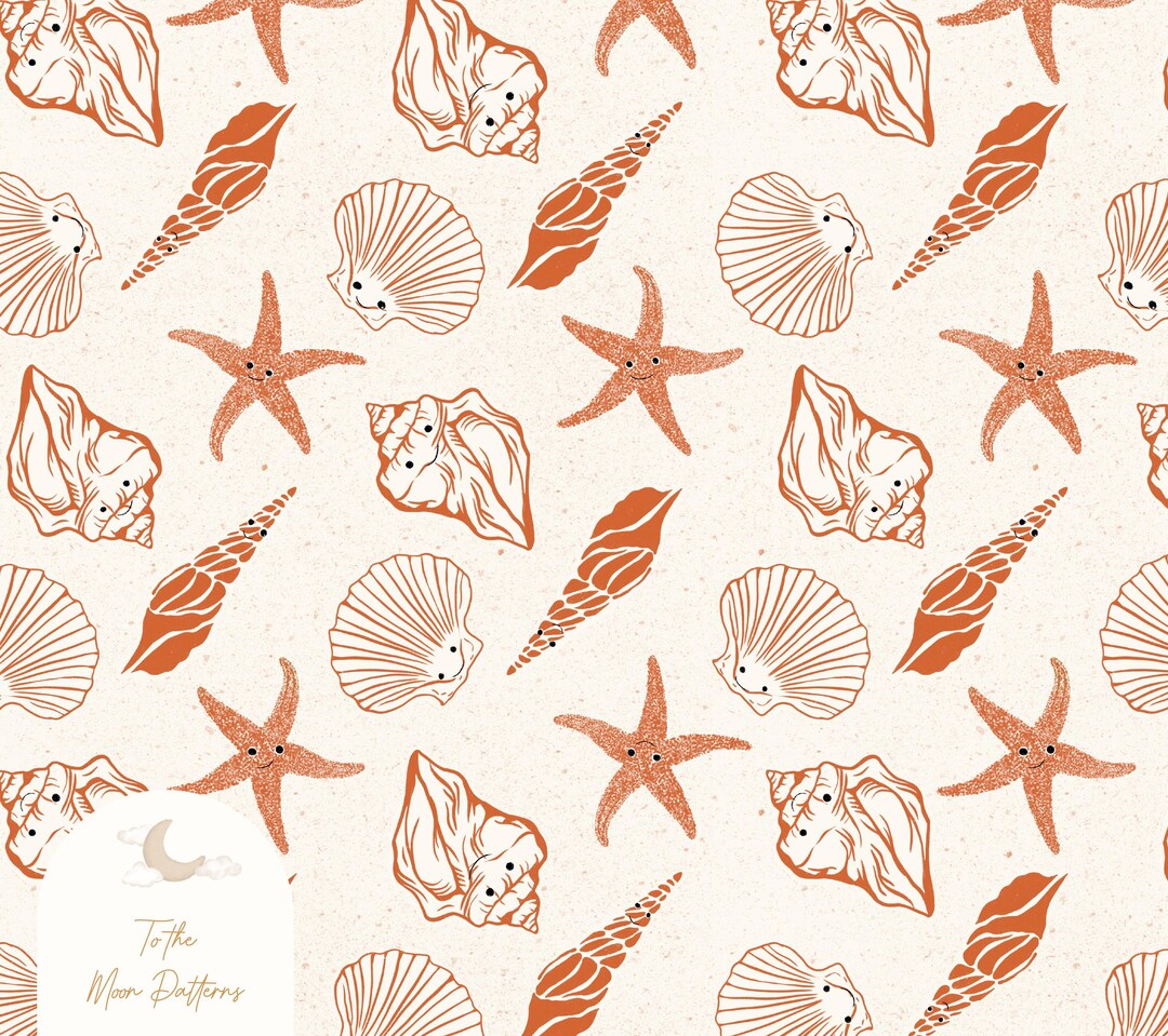 Coastal Seashell and Starfish Pattern - Nautical Beach Digital Paper ...
