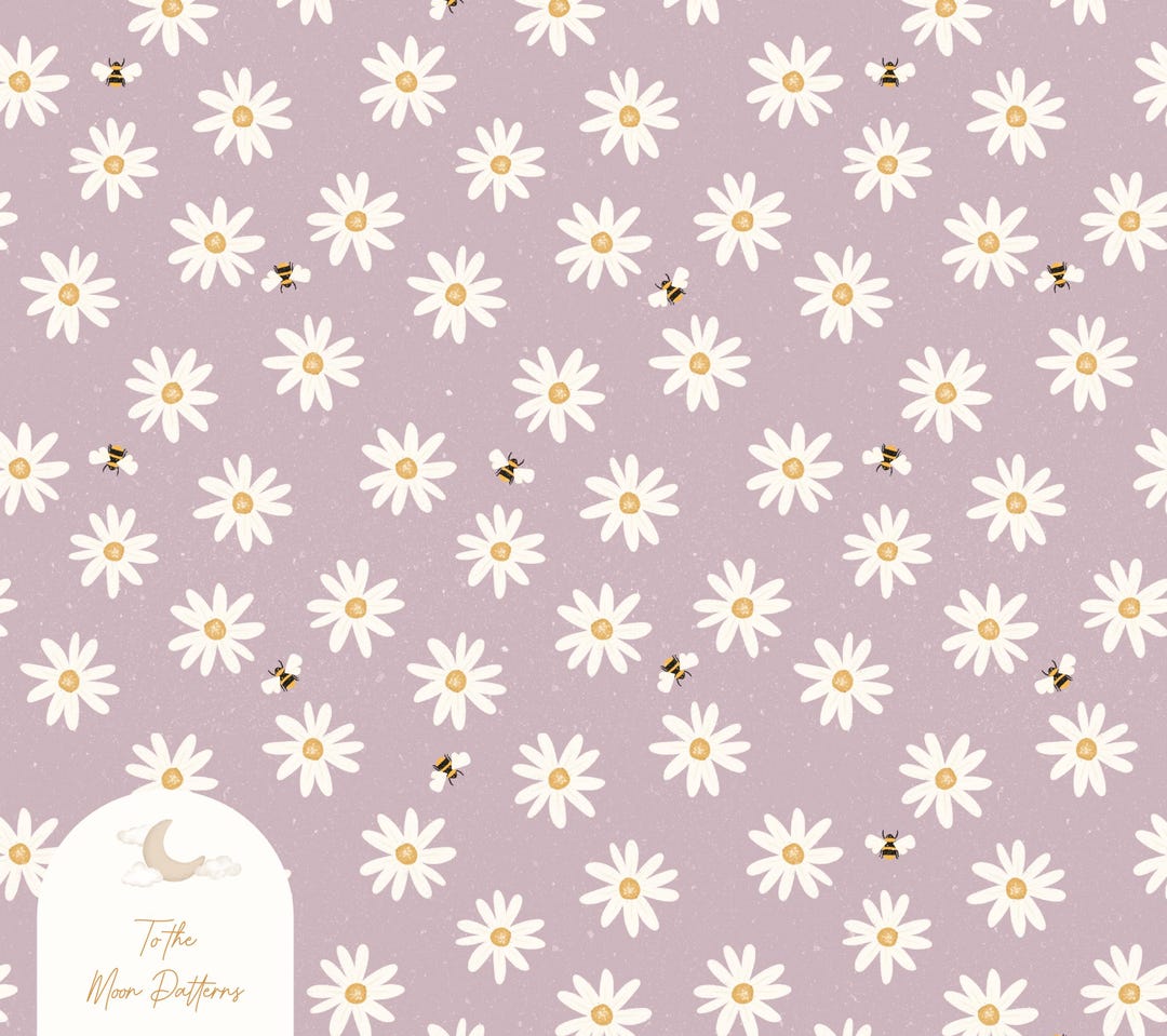 Rustic Daisy & Bee Digital Paper - Seamless Floral Pattern ...