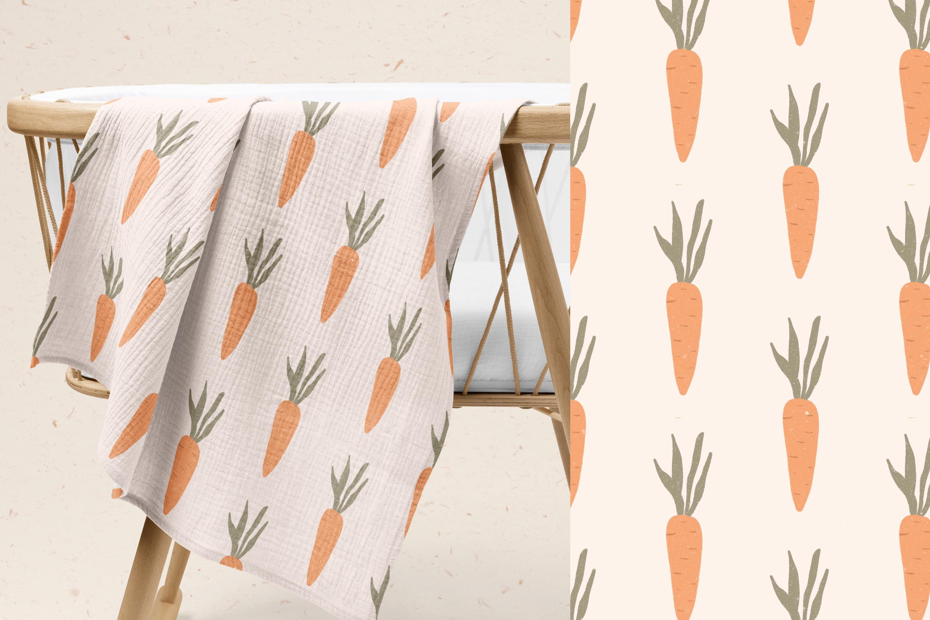 Minimalist Carrot Pattern Fabric – Rustic Vegetable Print for Farmhouse ...